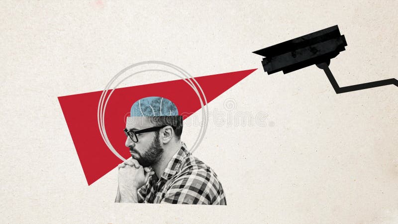 Motion Creative Art Collage Video of Serious Man Sit Video Camera ...