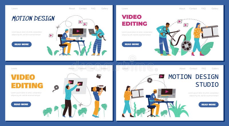 Motion Design and Video Editing Services Web Banners, Flat Vector ...