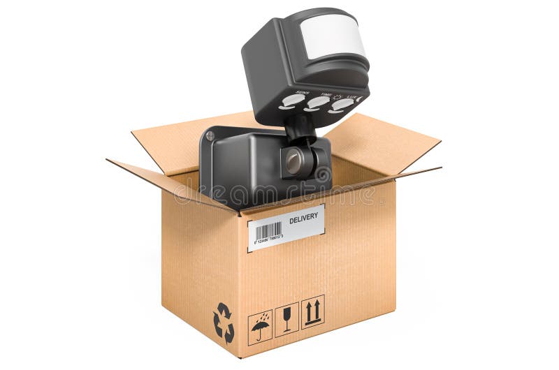 Motion Detector Inside Cardboard Box, Delivery Concept. 3D Rendering ...