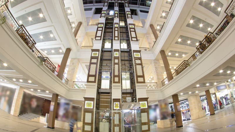 Motion Elevators at the Modern Shopping Mall Timelapse Hyperlapse ...
