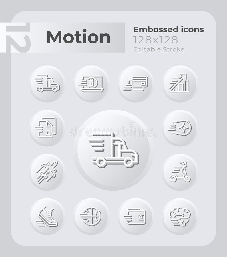 Motion embossed icons set stock vector. Illustration of technology ...