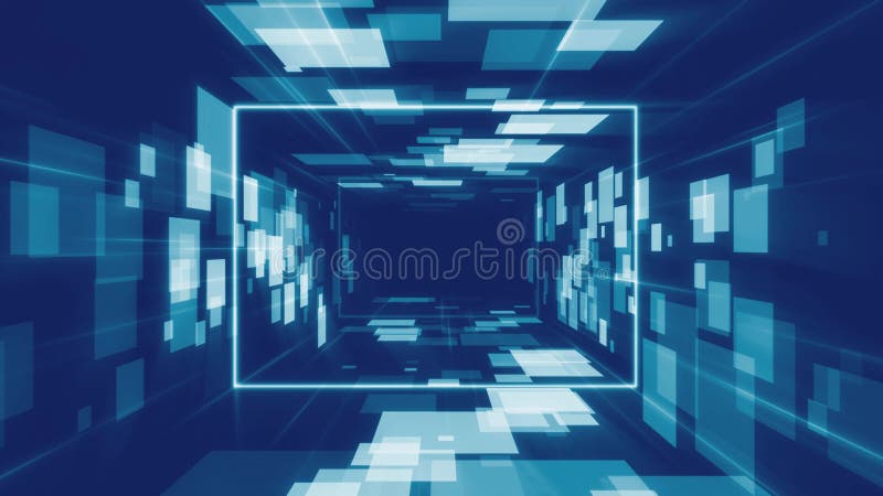 Motion Graphic Flying in a Blue Technologic Digital Sci-fi Corridor 4k ...