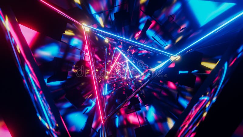 Motion Graphic of Flying into Rotation Triangle Digital Tunnel. 3D ...