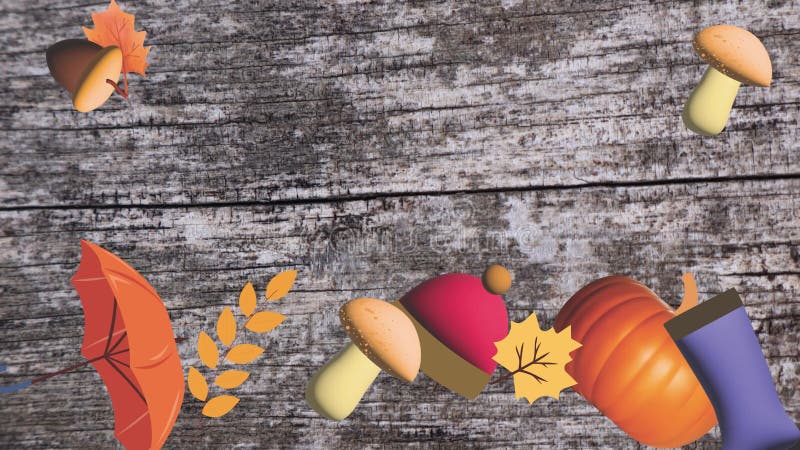 Motion Graphics with Autumn Elements Design on the Wood Texture Screen ...