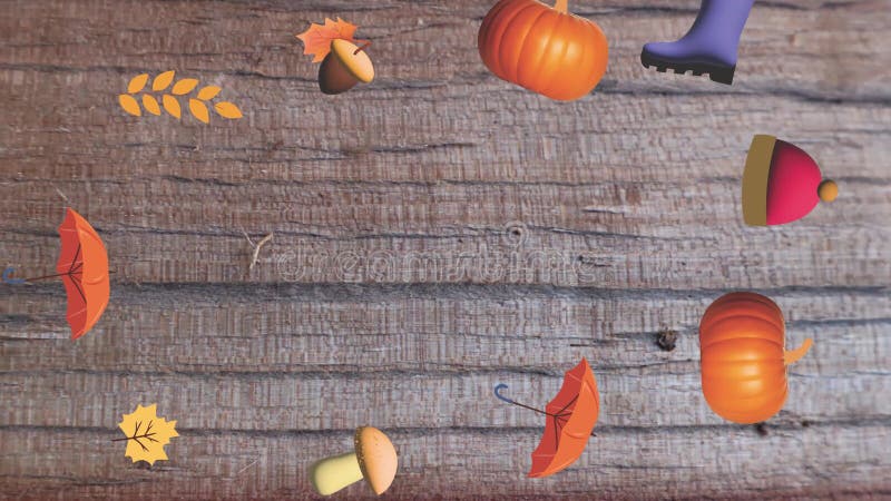 Motion Graphics with Autumn Elements Design on the Wood Texture Screen ...