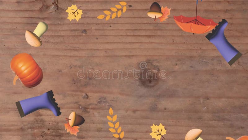 Motion Graphics with Autumn Elements Design on the Wood Texture Screen Stock Video - Video of ...