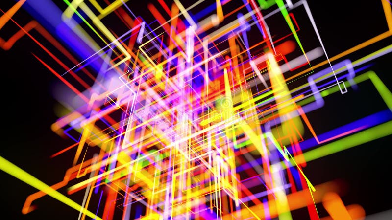 Motion Graphics, Sci Fi Bg with Stream of Multicolor Neon Glow Lines ...