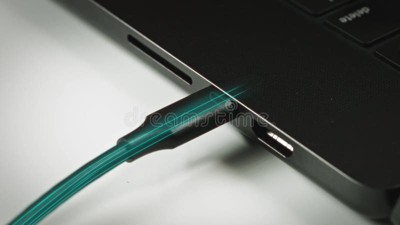 Motion Graphics of USB-C Cable Insertion with Animated Data Streams ...
