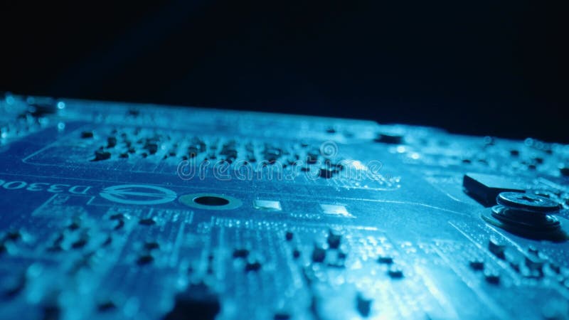 Ai Cpu Microchip on Dark Blue Motherboard with Orange Glowing ...