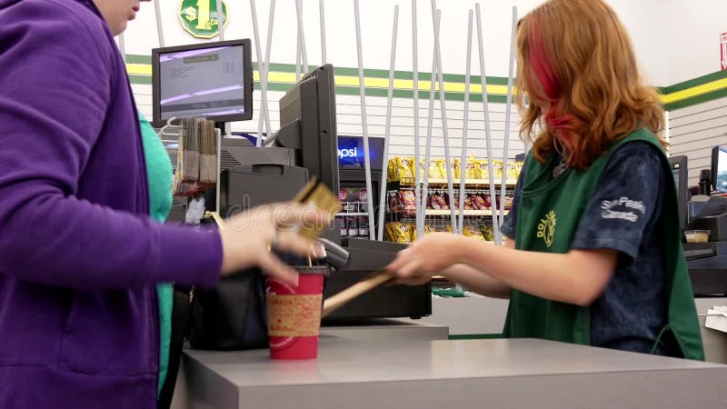 Motion of People Paying Credit Card at Check Out Counter Stock Footage ...
