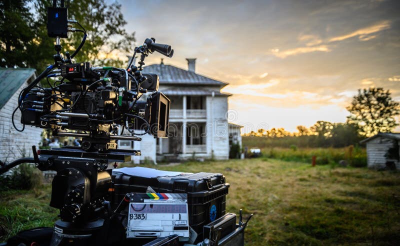 Motion Picture Camera on Location Stock Photo - Image of shooting, lens ...