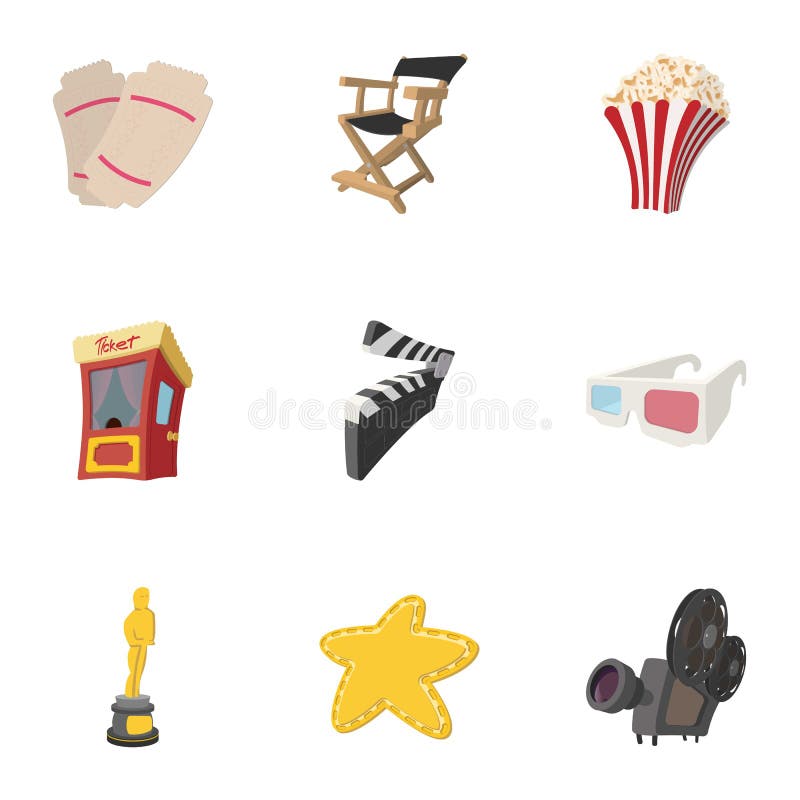 Motion Picture Icons Set, Cartoon Style Stock Vector - Illustration of ...