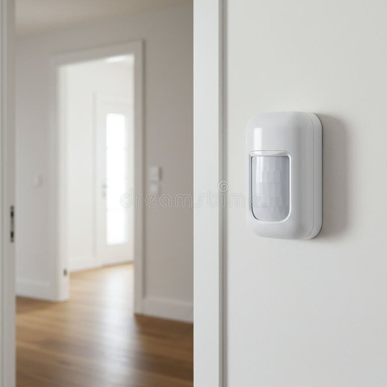 A Motion Sensor is Mounted on a White Wall in a Modern Interior Setting ...