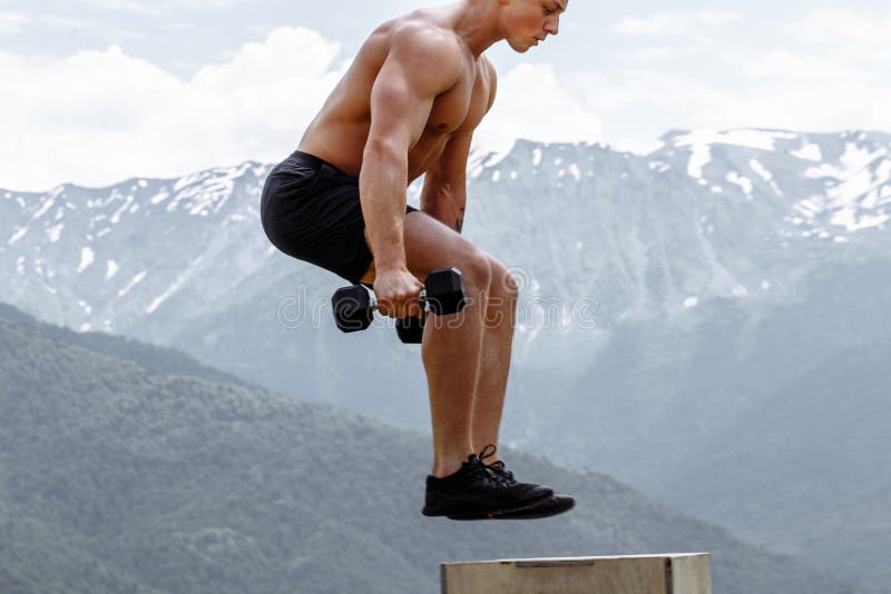Male Jumper Doing Explosive Strength Jumps, Crossfit Fitness Workout ...