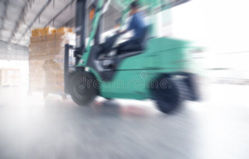 Forklift in Motion at Warehouse Stock Image - Image of moving, cargo ...