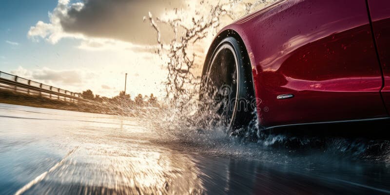 Speed of the Car Splashing Water Stock Photo - Image of splashing ...