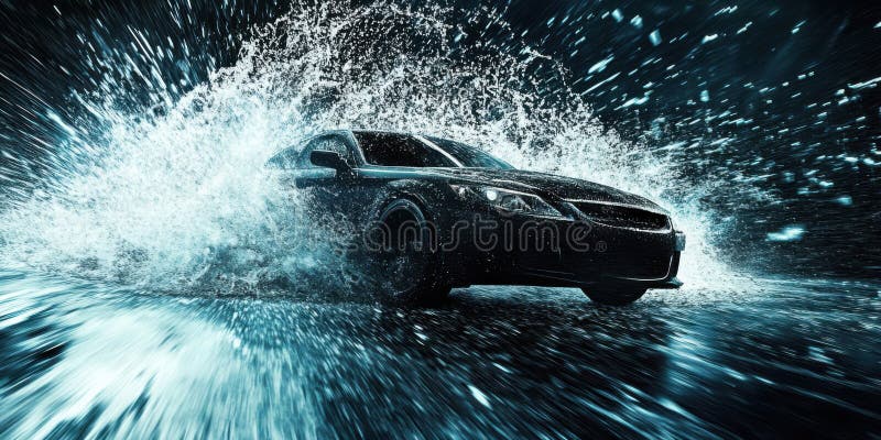 Speed of the Car Splashing Water Stock Image - Image of maneuvering ...
