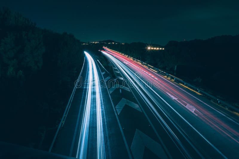 Motion of Speed Light on a Night Road Stock Image - Image of blue ...