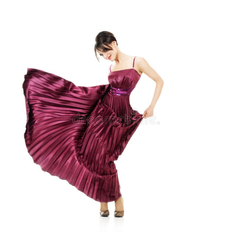 Woman Dancing in Fashion Dress, Fabric Cloth Waving on Wind Stock Photo ...
