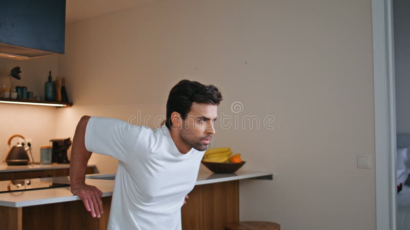 Motivated Man Performing Dips on Kitchen Counter at Training Home ...