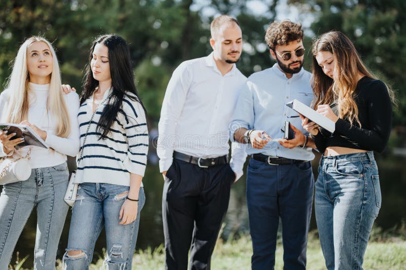 Motivated Students Studying and Collaborating in a Sunny Park ...