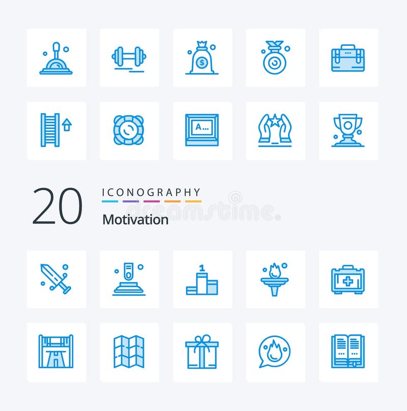20 Motivation Blue Color Icon Pack Like Motivation Bag Position ...