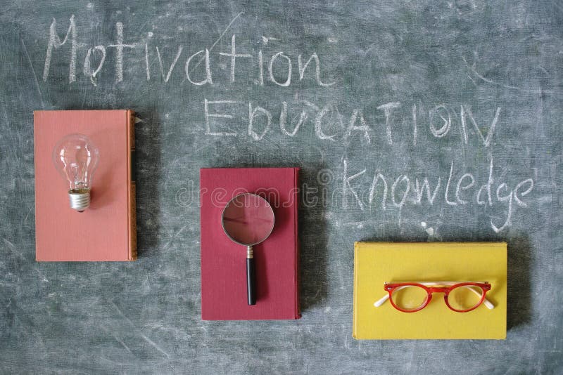Motivation,education,knowledge, Books and Blackboard with Slogan ...