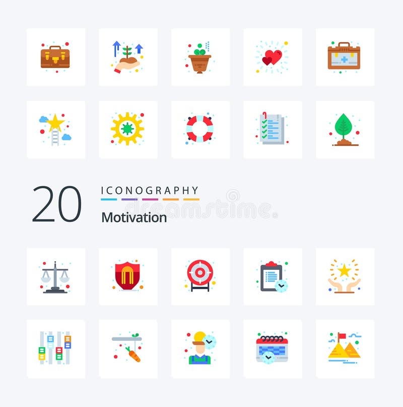 20 Motivation Flat Color Icon Pack Like Safe Giving Goal Favorite Work ...