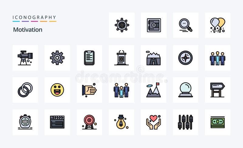 25 Motivation Line Filled Style Icon Pack Stock Vector - Illustration ...