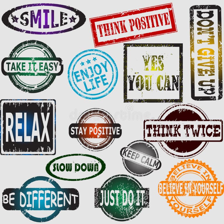 Motivation and Positive Thinking Messages Rubber Stamps Set Stock ...