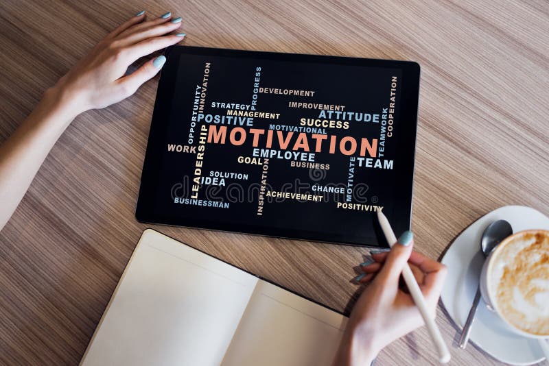 Motivation Words Cloud on the Device Screen. Stock Image - Image of ...