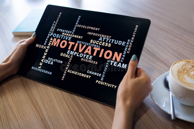 Motivation Words Cloud on the Device Screen. Stock Photo - Image of ...