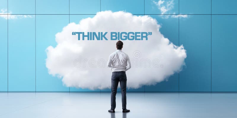 Motivational Concept with a Man Thinking Bigger for Future Success ...