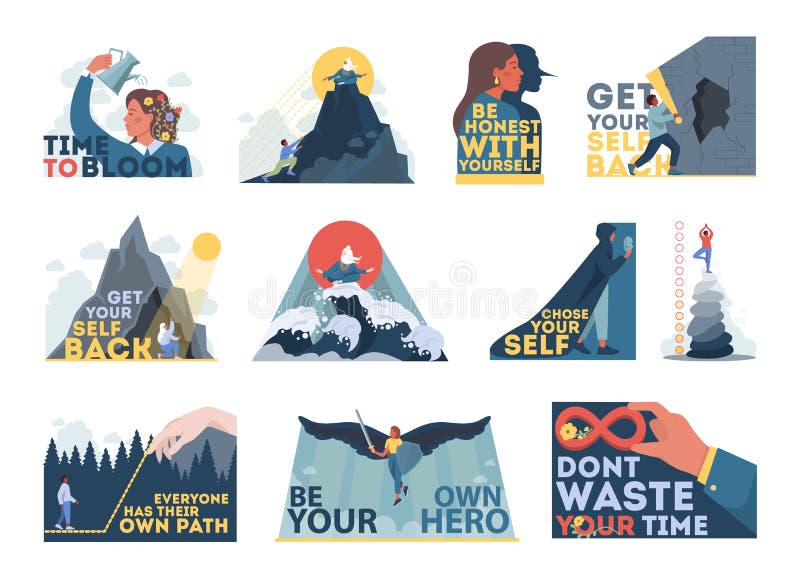 Motivational and Life-coaching Illustrations Set. Inspiring ...