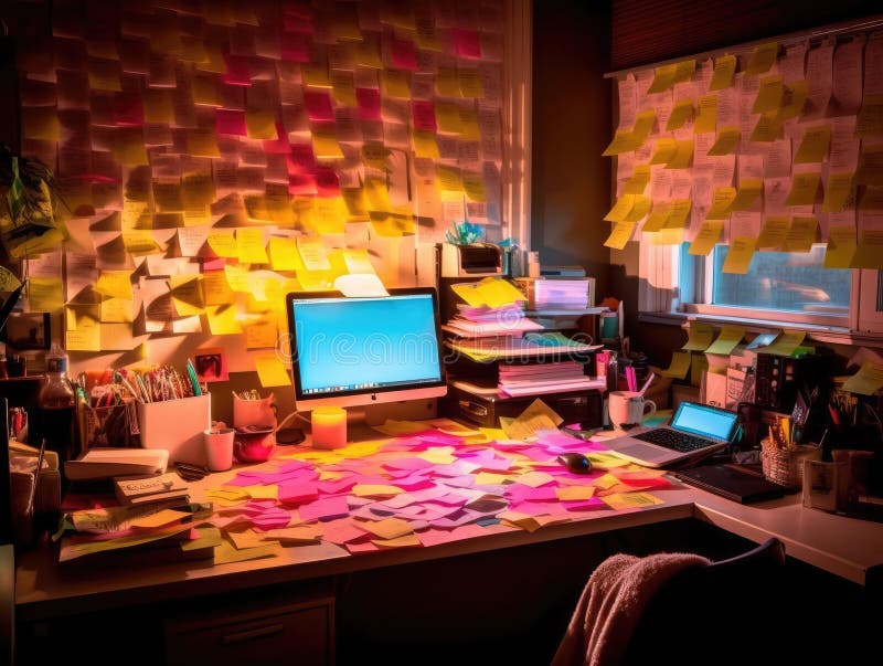 Motivational Notes on Tidy Workspace with Computer Stock Illustration ...