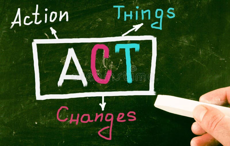 Motivational Quote "ACT - Action Changes Things" on the Blackboard ...