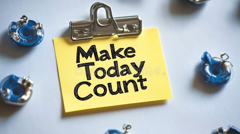 Motivational Quote Make Today Count on Yellow Sticky Note with Binder ...
