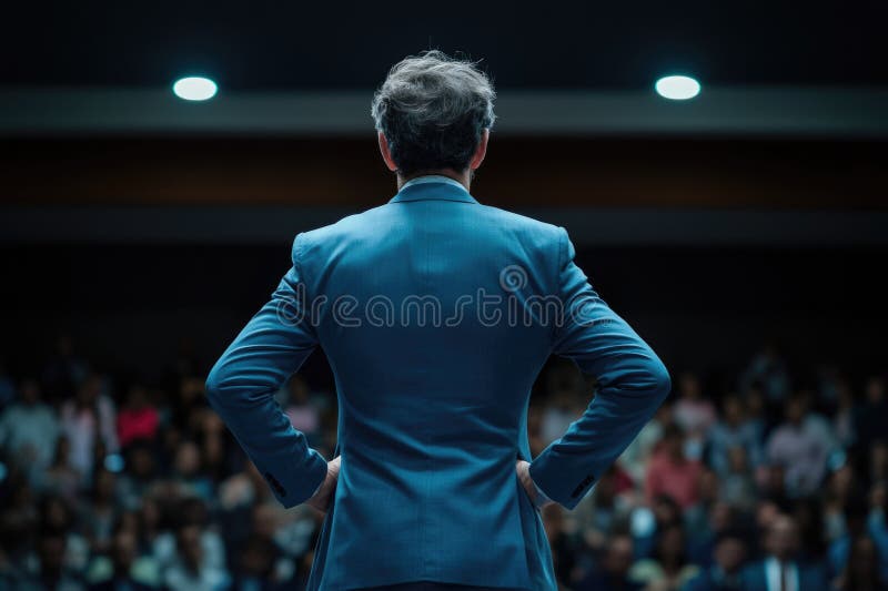 Motivational Speaker Coaching Session with Audience in Background Stock ...