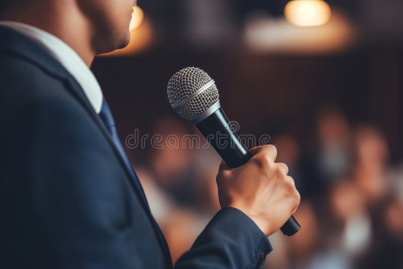Motivational Speaker with Microphone Performing Stock Illustration ...