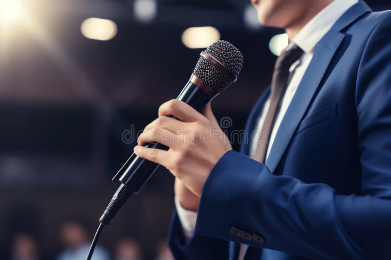 Motivational Speaker with Microphone Performing Stock Illustration ...