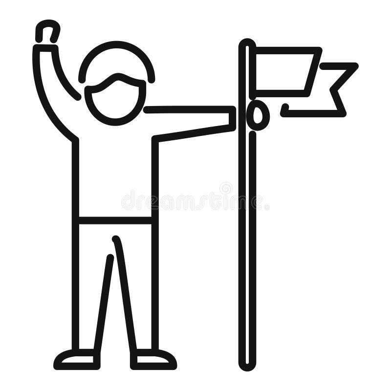 Motivational Speaker With Target Flag Icon Outline Vector Victory Orator Stock Illustration