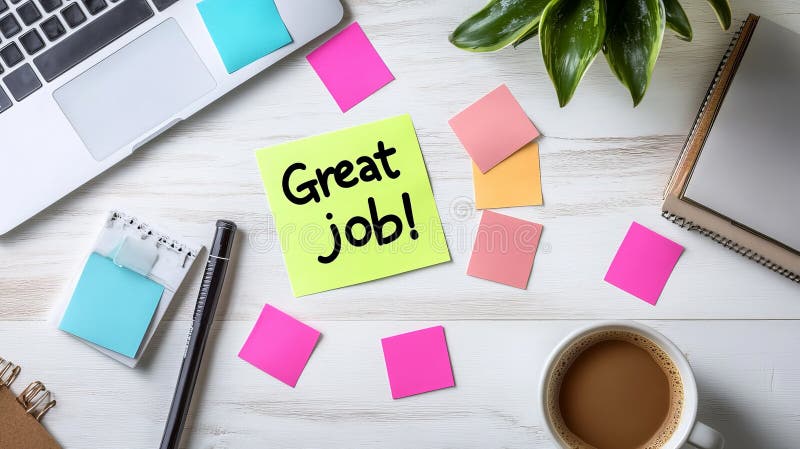 Motivational Workspace with Sticky Notes and Coffee for Creative ...