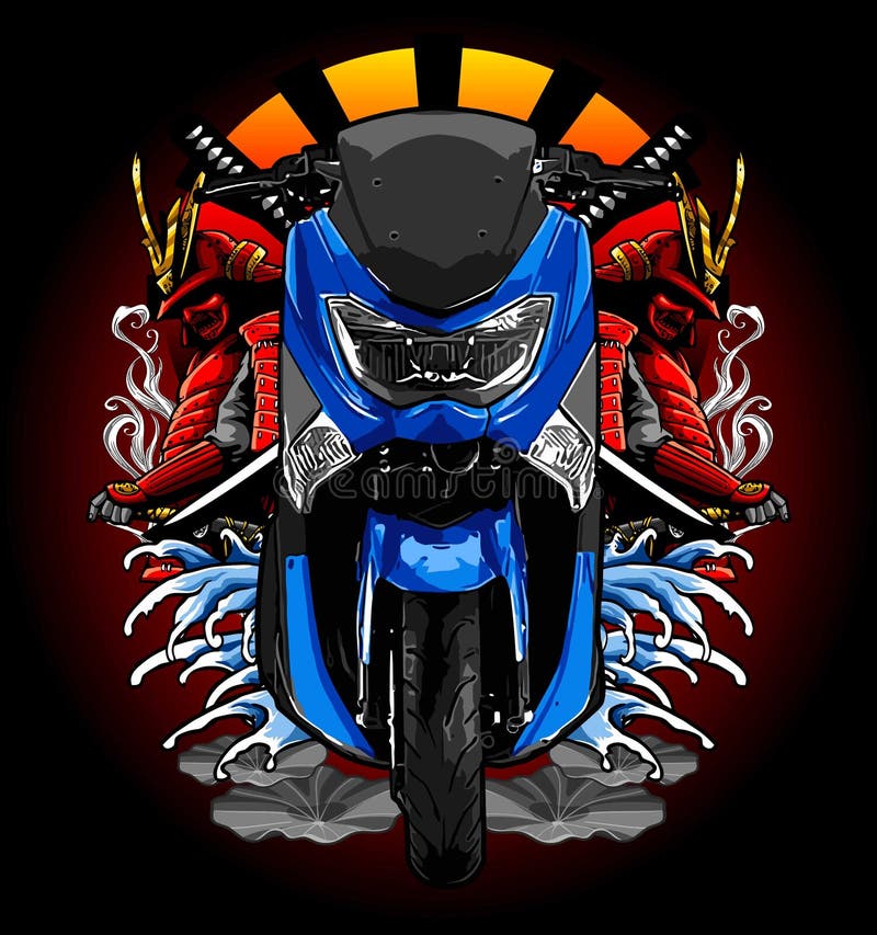 Moto Azul Con Olas Y Fondo Samurai Ilustración del Vector - Ilustración ...
