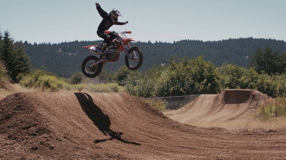 Motocross Driver Jump High in the Race Stock Illustration ...