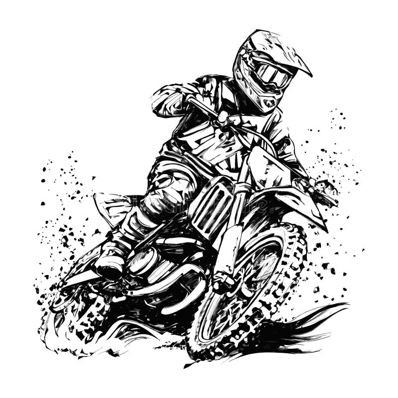 Motocross Rider Ink Drawing. Hand Drawn Vector Illustration Stock ...