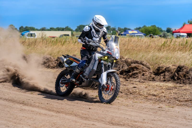 Motocross Rider Riding on Extreme Dust Track Stock Image - Image of ...