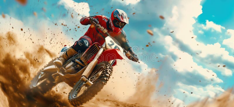Motocross Rider Speeding through Dirt Track with Dynamic Motion and ...