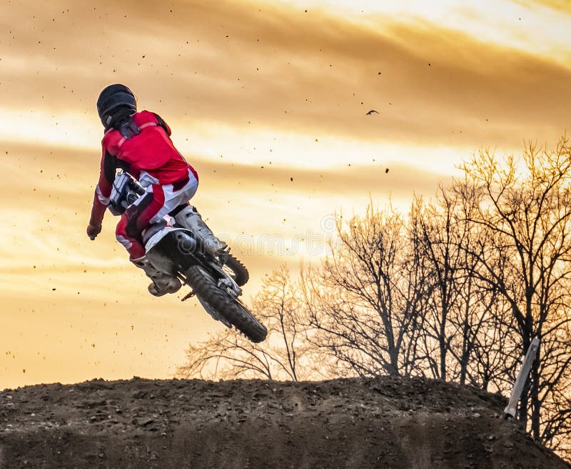 Motocross Scene in Sunset Hours Stock Image - Image of freedom, bike ...