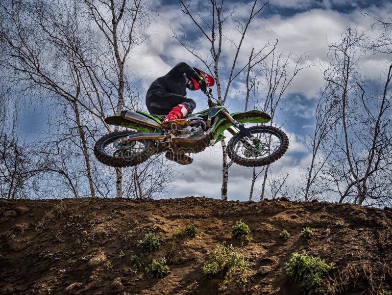 Motocross scene on a trail stock photo. Image of power - 243263126