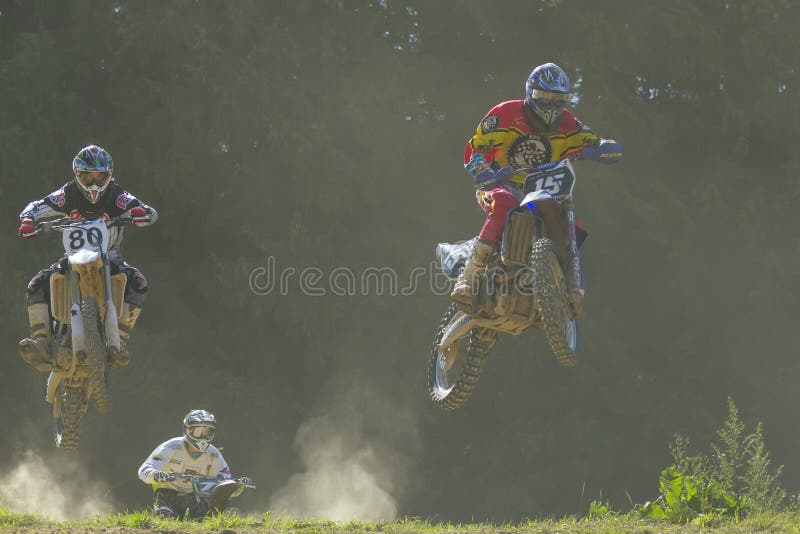 Motocross -three Jumping Riders Editorial Stock Photo - Image of danger ...